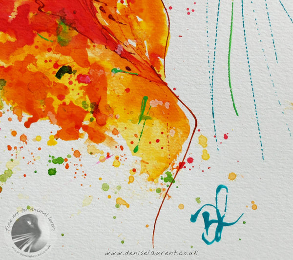 Red Scribble Hare -16x16" Acrylic Painting Red Hare - Denise Laurent Art