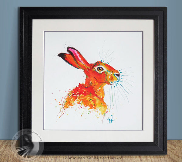 Red Scribble Hare -16x16" Acrylic Painting Red Hare - Denise Laurent Art